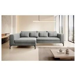 Ecksofa Home Affaire "Cross, mit softem Sitz, L-Form, wendbare Zierkissen, Breite 284 cm", grau (ashgrau), B:284cm H:82cm T:172cm, 100% Polyester, Sofas, Ecksofa, Couch mit vielen Kissen, stylische Kreuznaht, elegante Metallf&uuml;&szlig;e