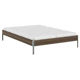 Bettgestell KARUP DESIGN "CORE BED Bodenbett, Holzrahmen, Futonbett, Jugendbett, Holzbett", carob braun, metallfarben, B:146cm H:34cm L:206cm, Betten, Bettgestell, Massivholzbett mit Lattenrost, Kiefer massiv, Doppelbett ohne Kopfteil