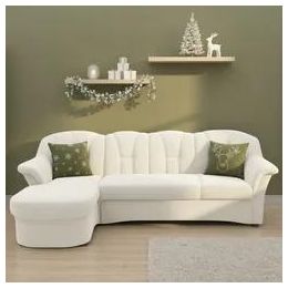 Ecksofa DOMO collection "Flores Schlafsofa, B/T/H: 233/142/86 cm, L-Form", beige (creme), B:231cm H:84cm T:142cm, 100% Polyester, Sofas, Ecksofa, wahlweise mit Bettfunktion, wahlweise mit Federkern, auch in Leder