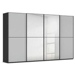 Schwebet&uuml;renschrank Rauch "Kleiderschrank Schrank Garderobe Schlafzimmerschrank SCALE-DUO", grau (schwarz, glas seidengrau matt, griffleisten schwarz), B:360cm H:223cm T:68cm, Holzwerkstoff, Schr&auml;nke, Schwebet&uuml;renschrank, edle zweigeteilte T&uuml;ren Spiegel/Glas-Mix 3 Zierleisten MADE IN GERMANY