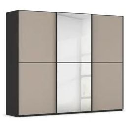 Schwebet&uuml;renschrank Rauch "Kleiderschrank Schrank Garderobe Schlafzimmerschrank SCALE-DUO", beige (schwarz, glas fango matt, griffleisten schwarz), B:271cm H:223cm T:68cm, Holzwerkstoff, Schr&auml;nke, Schwebet&uuml;renschrank, edle zweigeteilte T&uuml;ren Spiegel/Glas-Mix 3 Zierleisten MADE IN GERMANY