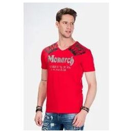 Cipo & Baxx T-Shirt CIPO & BAXX "Herren T-Shirt mit Foil-Print", Damen, Gr. M, rot, 95% Baumwolle, 5% Elasthan, bedruckt, slim fit, Shirts T-Shirt, mit Foil-Print, CT-377