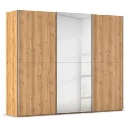 Schwebet&uuml;renschrank Rauch "Kleiderschrank Schrank Garderobe Schlafzimmerschrank SCALE-WOOD", braun (asteiche massiv, griffleisten chrom), B:271cm H:223cm T:68cm, Holz teilmassiv, Schr&auml;nke, Schwebet&uuml;renschrank, edle geteilte Front in massiver Asteiche mit Spiegel MADE IN GERMANY