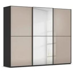 Schwebet&uuml;renschrank Rauch "Kleiderschrank Schrank Garderobe Schlafzimmerschrank SCALE-DUO", beige (schwarz, glas fango, griffleisten schwarz), B:271cm H:223cm T:68cm, Holzwerkstoff, Schr&auml;nke, Schwebet&uuml;renschrank, edle zweigeteilte T&uuml;ren Spiegel/Glas-Mix 3 Zierleisten MADE IN GERMANY