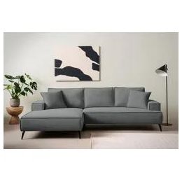 Ecksofa Home Affaire "TVINNU, L-Form, 275cm, in Cord und Leinenoptik", grau (dunkelgrau), B:275cm H:83cm T:173cm, Sofas, Ecksofa, wahlweise Recamiere rechts/links, schwarze F&uuml;&szlig;e, bequemer Sitzkomfort