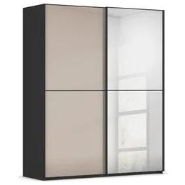 Schwebet&uuml;renschrank Rauch "Kleiderschrank Schrank Garderobe Schlafzimmerschrank SCALE-DUO", beige (schwarz, glas fango, griffleisten schwarz), B:181cm H:223cm T:68cm, Holzwerkstoff, Schr&auml;nke, Schwebet&uuml;renschrank, edle zweigeteilte T&uuml;ren Spiegel/Glas-Mix 3 Zierleisten MADE IN GERMANY