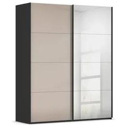 Schwebet&uuml;renschrank Rauch "Kleiderschrank Schrank Garderobe Schlafzimmerschrank SCALE-FYRA", beige (schwarz, glas fango, griffleisten schwarz), B:181cm H:223cm T:67cm, Holzwerkstoff, Schr&auml;nke, Schwebet&uuml;renschrank, edle viergeteilte T&uuml;ren Spiegel/Glas-Mix viele Farben MADE IN GERMANY