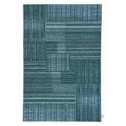 Teppich Tom Tailor HOME "Stripy Pat", blau (t&uuml;rkis), B:140cm H:5mm L:200cm, Baumwolle, Kunstfaser, Teppiche, Teppich, Flachgewebe, modernes Patchworkdesign, gestreift, Chenille, Wohnzimmer