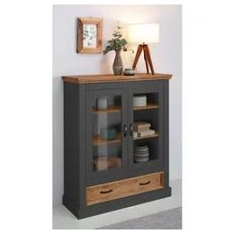 Vitrine OTTO HOME "Selma Highboard", grau (anth, gebeizt), B:100cm H:120cm T:38cm, Glas, MDF, Massivholz, Schr&auml;nke, Vitrine, aus massivem Kiefernholz, mit Griffen aus antikisiertem Metall