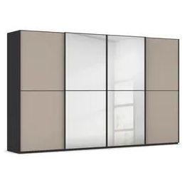 Schwebet&uuml;renschrank Rauch "Kleiderschrank Schrank Garderobe Schlafzimmerschrank SCALE-DUO", beige (schwarz, glas fango matt, griffleisten schwarz), B:360cm H:223cm T:68cm, Holzwerkstoff, Schr&auml;nke, Schwebet&uuml;renschrank, edle zweigeteilte T&uuml;ren Spiegel/Glas-Mix 3 Zierleisten MADE IN GERMANY
