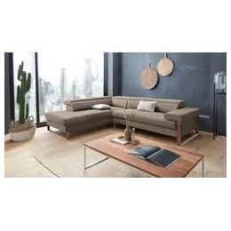 Ecksofa W.Schillig "finn, Designsofa mit tollem Sitzkomfort, bequem, L-Form", braun (stone z59), B:281cm H:71cm T:230cm, Flachgewebe S22 (100% Polyester);Stoff S37 (100% Polyester);Longlife Xtra-Leder Z59: Glattleder mit modischer Pr&auml;gung. Hautst&auml;rke 0, 9 - 1, 1 mm, Sofas, Ecksofa, German Design Award 2016, Fu&szlig;gestell Nussbaum natur, Breite 281 cm