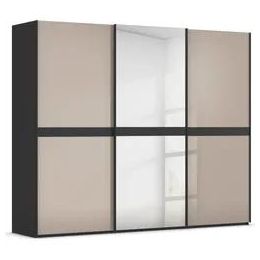 Schwebet&uuml;renschrank Rauch "Kleiderschrank Schrank Garderobe Schlafzimmerschrank SCALE-LINE", beige (schwarz, glas fango), B:271cm H:223cm T:68cm, Holzwerkstoff, Schr&auml;nke, Schwebet&uuml;renschrank, edle Optik mit Bauchbinde mit Glas/Spiegel-Front MADE IN GERMANY