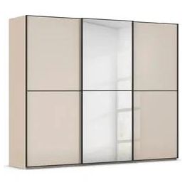 Schwebet&uuml;renschrank Rauch "Kleiderschrank Schrank Garderobe Schlafzimmerschrank SCALE-DUO", beige (fango, glas champagner, griffleisten schwarz), B:271cm H:223cm T:68cm, Holzwerkstoff, Schr&auml;nke, Schwebet&uuml;renschrank, edle zweigeteilte T&uuml;ren Spiegel/Glas-Mix 3 Zierleisten MADE IN GERMANY