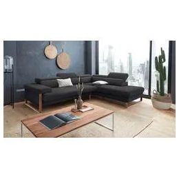 Ecksofa W.Schillig "finn, Designsofa mit tollem Sitzkomfort, bequem, L-Form", schwarz (schwarz z59), B:281cm H:71cm T:230cm, Flachgewebe S22 (100% Polyester);Stoff S37 (100% Polyester);Longlife Xtra-Leder Z59: Glattleder mit modischer Pr&auml;gung. Hautst&auml;rke 0, 9 - 1, 1 mm, Sofas, Ecksofa, German Design Award 2016, Fu&szlig;gestell Nussbaum natur, Breite 281 cm