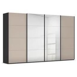 Schwebet&uuml;renschrank Rauch "Kleiderschrank Schrank Garderobe Schlafzimmerschrank SCALE-FYRA", beige (schwarz, glas fango, griffleisten schwarz), B:360cm H:223cm T:68cm, Holzwerkstoff, Schr&auml;nke, Schwebet&uuml;renschrank, edle viergeteilte T&uuml;ren Spiegel/Glas-Mix viele Farben MADE IN GERMANY