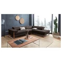 Ecksofa W.Schillig "finn, Designsofa mit tollem Sitzkomfort, bequem, L-Form", braun (braun z59), B:281cm H:71cm T:230cm, Flachgewebe S22 (100% Polyester);Stoff S37 (100% Polyester);Longlife Xtra-Leder Z59: Glattleder mit modischer Pr&auml;gung. Hautst&auml;rke 0, 9 - 1, 1 mm, Sofas, Ecksofa, German Design Award 2016, Fu&szlig;gestell Nussbaum natur, Breite 281 cm