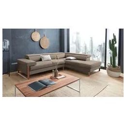 Ecksofa W.Schillig "finn, Designsofa mit tollem Sitzkomfort, bequem, L-Form", braun (stone z59), B:281cm H:71cm T:230cm, Flachgewebe S22 (100% Polyester);Stoff S37 (100% Polyester);Longlife Xtra-Leder Z59: Glattleder mit modischer Pr&auml;gung. Hautst&auml;rke 0, 9 - 1, 1 mm, Sofas, Ecksofa, German Design Award 2016, Fu&szlig;gestell Nussbaum natur, Breite 281 cm