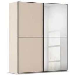 Schwebet&uuml;renschrank Rauch "Kleiderschrank Schrank Garderobe Schlafzimmerschrank SCALE-DUO", beige (champagner, griffleisten schwarz), B:181cm H:223cm T:68cm, Holzwerkstoff, Schr&auml;nke, Schwebet&uuml;renschrank, edle zweigeteilte T&uuml;ren, Spiegel und 3 Zierleisten MADE IN GERMANY