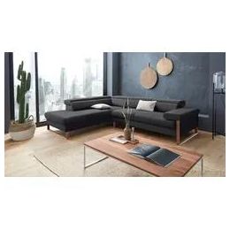 Ecksofa W.Schillig "finn, Designsofa mit tollem Sitzkomfort, bequem, L-Form", schwarz (schwarz z59), B:281cm H:71cm T:230cm, Flachgewebe S22 (100% Polyester);Stoff S37 (100% Polyester);Longlife Xtra-Leder Z59: Glattleder mit modischer Pr&auml;gung. Hautst&auml;rke 0, 9 - 1, 1 mm, Sofas, Ecksofa, German Design Award 2016, Fu&szlig;gestell Nussbaum natur, Breite 281 cm