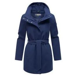 Kurzmantel Marikoo "Katalinaa", Damen, Gr. XL, blau (navy), 90% Polyester, 10% Viskose, M&auml;ntel Kurzmantel, Eleganter Wickel Mantel mit Tailleng&uuml;rtel und Oversized Hood Kapuze