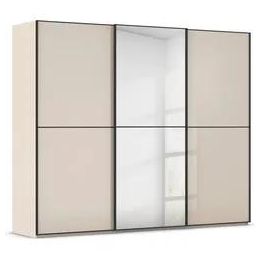 Schwebet&uuml;renschrank Rauch "Kleiderschrank Schrank Garderobe Schlafzimmerschrank SCALE-DUO", beige (champagner, glas champagner, griffleisten schwarz), B:271cm H:223cm T:68cm, Holzwerkstoff, Schr&auml;nke, Schwebet&uuml;renschrank, edle zweigeteilte T&uuml;ren Spiegel/Glas-Mix 3 Zierleisten MADE IN GERMANY
