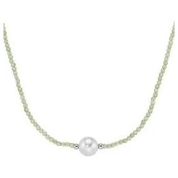 Collier Smart Jewel "mit Edelstein-Kugeln + Muschelkern-Perle, Silber 925", gr&uuml;n, Halsketten, Damen, 45cm, Silber 925 (Sterlingsilber), Collier
