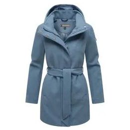 Kurzmantel Marikoo "Katalinaa", Damen, Gr. XXL, blau (dusty blau), 90% Polyester, 10% Viskose, M&auml;ntel Kurzmantel, Eleganter Wickel Mantel mit Tailleng&uuml;rtel und Oversized Hood Kapuze