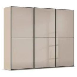 Schwebet&uuml;renschrank Rauch "Kleiderschrank Schrank Garderobe Schlafzimmerschrank SCALE-DUO", beige (fango, glas fango, griffleisten schwarz), B:271cm H:223cm T:68cm, Holzwerkstoff, Schr&auml;nke, Schwebet&uuml;renschrank, edle zweigeteilte T&uuml;ren Glas-Front mit 3 Zierleisten MADE IN GERMANY