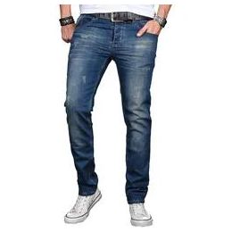 Slim-fit-Jeans Alessandro Salvarini "ASLuca", Herren, Gr. W30L30, L&auml;nge 30, blau (as045), Denim/Jeans, Obermaterial: 98% Baumwolle, 2% Elasthan, Destroyed-Effekte, leichte Abriebeffekte, slim fit, Jeans Slim-fit-Jeans, Stretch mit Elasthan