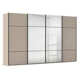 Schwebet&uuml;renschrank Rauch "Kleiderschrank Schrank Garderobe Schlafzimmerschrank SCALE-TRIO", grau (fango, griffleisten schwarz), B:360cm H:223cm T:68cm, Holzwerkstoff, Schr&auml;nke, Schwebet&uuml;renschrank, edle dreigeteilte Front mit 2 Zierleisten und Spiegel MADE IN GERMANY