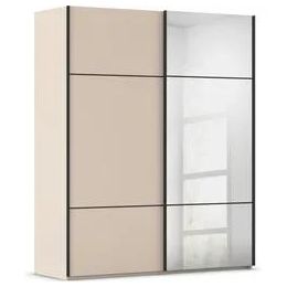 Schwebet&uuml;renschrank Rauch "Kleiderschrank Schrank Garderobe Schlafzimmerschrank SCALE-TRIO", beige (champagner, griffleisten schwarz), B:181cm H:223cm T:68cm, Holzwerkstoff, Schr&auml;nke, Schwebet&uuml;renschrank, edle dreigeteilte Front mit 2 Zierleisten und Spiegel MADE IN GERMANY