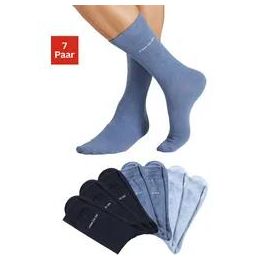 Basicsocken John Devin, Herren, Gr. 47-48, blau (3x marine, 2x jeans meliert, 2x hell jeans meliert), Baumwollmischung, uni und meliert, elastisch, Socken, f&uuml;r jeden Tag