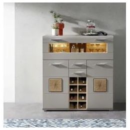 Barschrank Innostyle "FUN PLUS II", grau, B:120cm H:129cm T:37cm, FSC-zertifizierter Holzwerkstoff, Schr&auml;nke, Barschrank, 2 Holzt&uuml;ren, 19 F&auml;cher, 1 Klappe, Softclose, ABS Kantenschutz