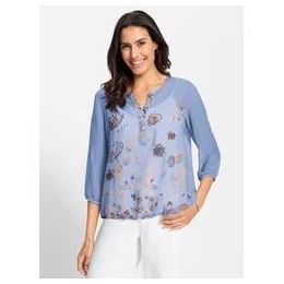 Chiffonbluse Inspirationen, Damen, Gr. 36, blau (bleu, bedruckt), 100% Polyester, Top:5% Elasthan, 95% Viskose, bedruckt, gebl&uuml;mt, gemustert, mehrfarbig, V-Ausschnitt, Blusen Chiffonbluse