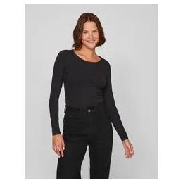 Langarmshirt Vila "VINORA L/S O-NECK TOP - NOOS", Damen, Gr. XL, schwarz (schwarz beauty), Jersey, Obermaterial: 96% Baumwolle, 4% Elasthan, unifarben, regular fit normal, Rundhals, Shirts Langarmshirt