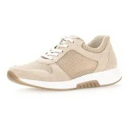 Gabor Keilsneaker ROLLINGSOFT, Damen, Gr. 39, beige (hellbeige), Textil, Veloursleder, unifarben, Schuhe Sneaker, Freizeitschuh, Halbschuh, Schn&uuml;rschuh im sommerlichem Materialmix