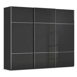 Schwebet&uuml;renschrank Rauch "Kleiderschrank Schrank Garderobe Schlafzimmerschrank SCALE-TRIO", schwarz (schwarz, glas schwarz, griffleisten chrom), B:271cm H:223cm T:68cm, Holzwerkstoff, Schr&auml;nke, Schwebet&uuml;renschrank, edle dreigeteilte Front mit 2 Zierleisten Glasfront MADE IN GERMANY