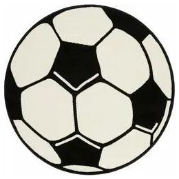 Kinderteppich Hanse Home "Fu&szlig;ball" Gr. 9, wei&szlig;, H:10mm &Oslash;:100cm, Kunstfaser, Teppiche, Kinderteppich, Kinder-Teppich, Rutschfest, Kurzflor, Fussball, Kinderzimmer, Spiel