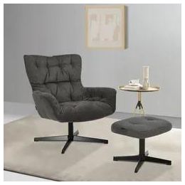 Drehsessel Home Affaire "VERGAS Ohrensessel mit Hocker im Set", grau (anthrazit), B:85cm H:88cm T:80cm, metal frame, plywood, foam, fabric, metal base, Sessel, Drehsessel, Relaxsessel mit 360-Grad-Drehfunktion u. Hocker, Web-Stoff