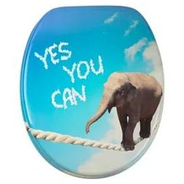 WC-Sitz Sanilo "Yes you can", blau, grau, B:37,7cm L:47cm, MDF - Mitteldichte Holzfaserplatte, WC-Sitze, mit Absenkautomatik