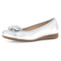 Ballerina Gabor "FLORENZ", Damen, Gr. 37, silber (silberfarben), Glattleder, metallic, Schuhe Ballerina, Keilabsatz, Businessschuh, Halbschuh, Schlupfschuh mit Zierkette