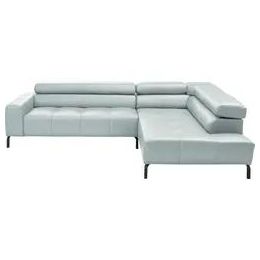 Ecksofa Home Affaire "Claya, L-Form, incl. Kopfteilverstellung, Breite 276 cm", blau (light, blau), B:276cm H:71cm T:219cm, 100% Leder, Sofas, Ecksofa, wahlweise elektrischer Sitzvorzug