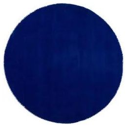 Wollteppich CarpetFine "Gabbeh Lola Uni", blau, H:14mm &Oslash;:60cm, Wolle, Teppiche, mit nat&uuml;rlichem Pflanzenmaterial von Hand gewebt, auch als L&auml;ufer