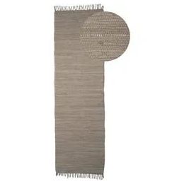 Teppich CarpetFine "Kelim Chindi uni, auch als L&auml;ufer", grau (taupe), B:70cm H:5mm L:200cm, Baumwolle, Teppiche, Teppich, Wendeteppich, reine Baumwolle, handgewebt, Uni-Farben, mit Fransen
