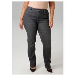 Straight-Jeans ANISTON PLUS, Damen, Gr. 50, N-Gr, grau (grau used), Denim/Jeans, Obermaterial: 81% Baumwolle, 17% Polyester, 2% Elasthan, leichte Abriebeffekte, unifarben, figurumspielend lang, Jeans Straight-Jeans, mit leichtem Used-Effekt