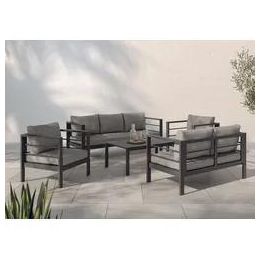 Gartenlounge-Set Konifera "&raquo;New Jersey&laquo;", schwarz (schwarz, dunkelgrau), Aluminium, Sitzm&ouml;bel-Sets, inkl. Auflagen, Tischplatte aus Nonwood
