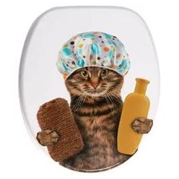 WC-Sitz Sanilo "Shower Cat", wei&szlig;, braun, B:37,5cm L:47cm, MDF - Mitteldichte Holzfaserplatte, WC-Sitze, mit Absenkautomatik