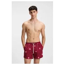 Badehose HUGO UNDERWEAR "TORTUGA", Herren, Gr. XXL (56), N-Gr, rot (medium rot 612), Microfaser, Polyester, bedruckt, Badehosen Badehose, mit Allover-Logoschriftzug