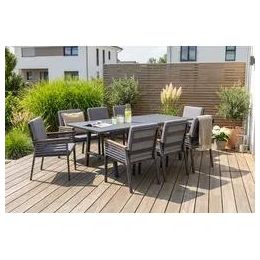 Garten-Essgruppe Konifera "Diningset &raquo;Edessa&laquo;", grau (dunkelgrau, grau), Aluminium, Sitzm&ouml;bel-Sets, Armlehne mit Seilgeflecht und Nonwood-Latten