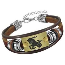 Armband Firetti "Schmuck Geschenk Armschmuck Armkette Edelstein Sternzeichen", bunt (edelstahlfarben, messingfarben, dunkelbraun, braun, grau, braun, grau), Armb&auml;nder, Damen, 20cm, Steinbock, Edelstahl Leder Messing, Edelstahl, Leder, Messing, Armband, Made in Germany - mit H&auml;matit - mit Holzimitat